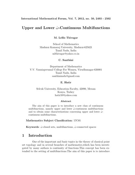 Pdf Upper And Lower ωˆ Continuous Multifunctions