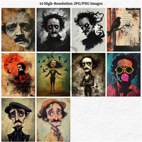 10 Free Edgar Allan Poe Portrait Images Vintage Printable Sheets