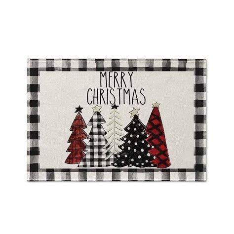 Catzon Plaid Christmas Trees Table Runner Kitchen Dining Table