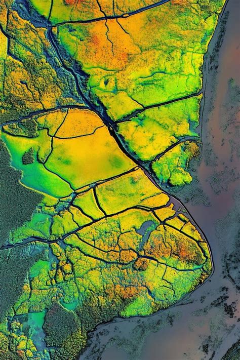 Aerial Lidar Gis Map Of A Wetland Area With Detailed Elevation Water Levels And Vegetation