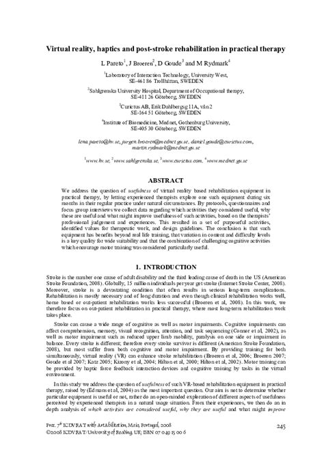 Pdf Virtual Reality Haptics And Post Stroke Rehabilitation In Practical Therapy Jurgen