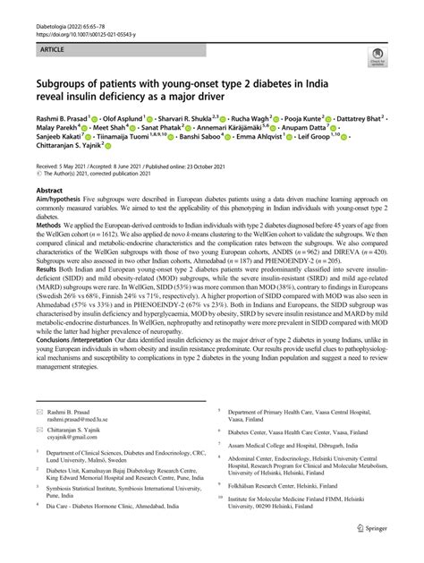 Pdf Subgroups Of Patients With Young Onset Type 2 Diabetes In India Reveal Insulin Deficiency