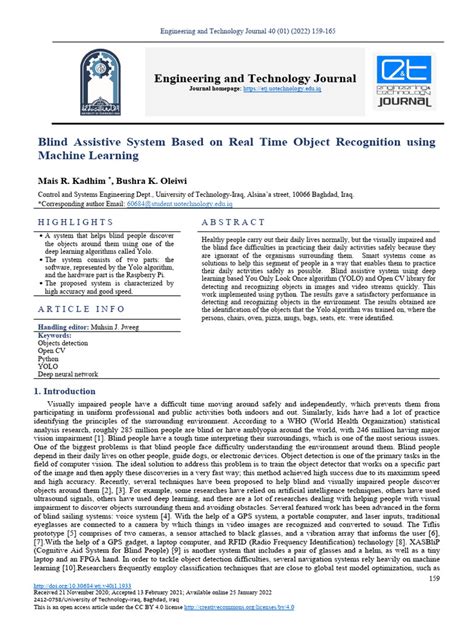 Blind Assistive System Based On Real Time Object Recognition Using Machine Learning Pdf Deep