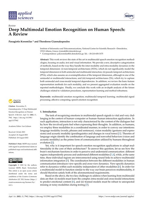 PDF Deep Multimodal Emotion Recognition On Human Speech A Review