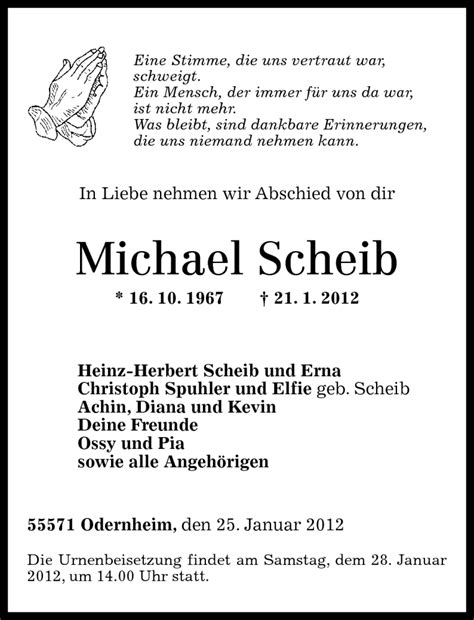 Traueranzeigen Von Michael Scheib Rz Trauerde