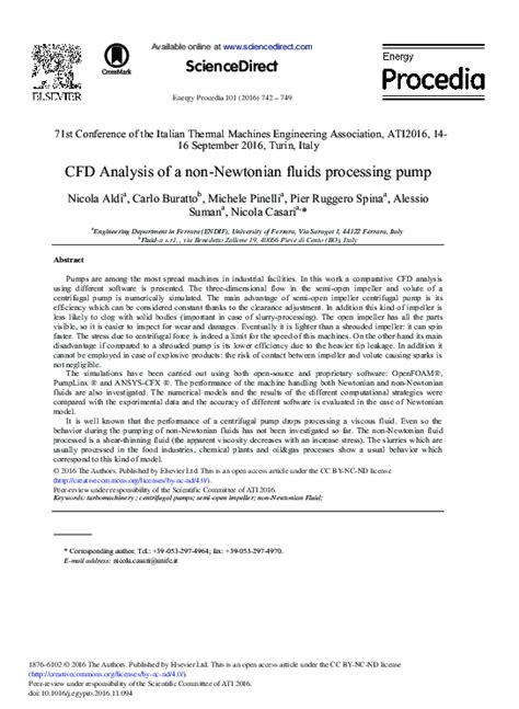 Pdf Cfd Analysis Of A Non Newtonian Fluids Processing Pump