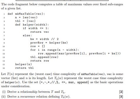 The Code Fragment Below Computes A Table Of Maximum