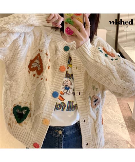 루즈핏 러블리 하트 자수 버튼업 니트 가디건 Wiadcd062