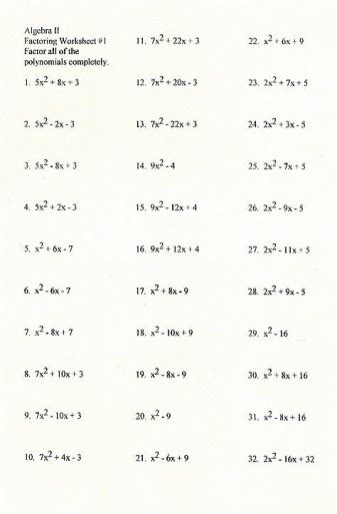 Factoring General Quadratic Trinomial Worksheet