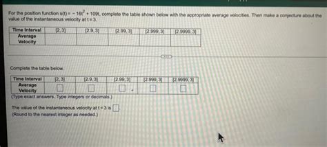 Solved For The Position Function S T 161² 109t Complete