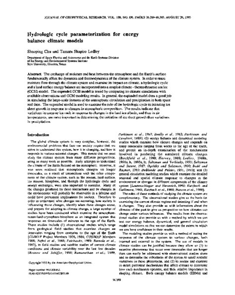 Pdf Hydrologic Cycle Parameterization For Energy Balance Climate Models