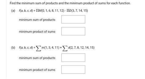 Solved Find The Minimum Sum Of Products And The Minimum