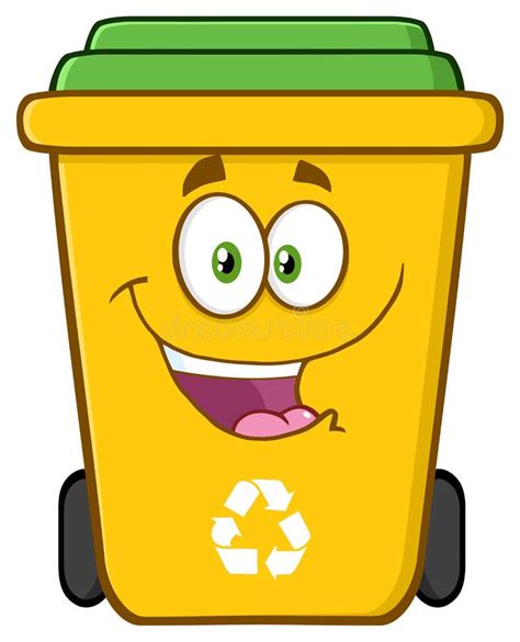 Personaje De Dibujos Animados De Contenedor Amarillo De Reciclaje Feliz