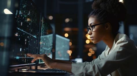 Premium Photo Woman Programmer And Coding For Networking Malware Or