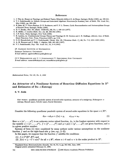 Pdf An Attractor Of A Nonlinear System Of Reaction Diffusion Equations In Rn And Estimates Of