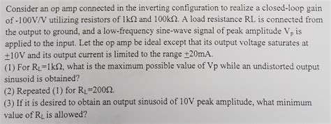 Solved Consider An Op Amp Connected In The Inverting