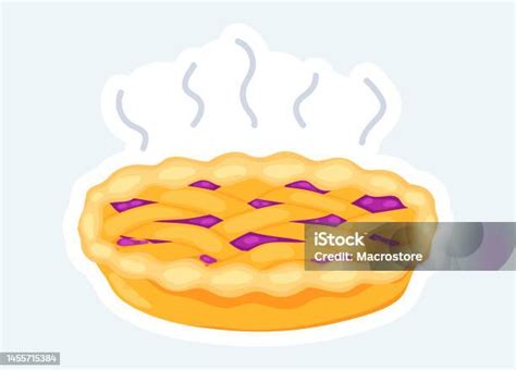 꼰 상단과 달콤한 베리 파이 디저트와 패스트리 만화 스티커 디자인의 벡터 그림 건강한 식생활에 대한 스톡 벡터 아트 및 기타 이미지 건강한 식생활 과일 달콤한 음식