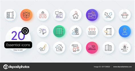 Simple Set Intersection Arrows Buildings Brush Line Icons Include Open