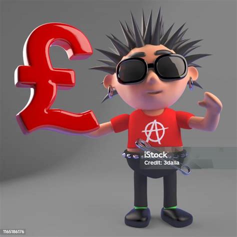 악순환 펑크 로커는 영국 파운드 스털링 통화 기호 3d 그림을 보유하고 3차원 형태에 대한 스톡 사진 및 기타 이미지 3차원