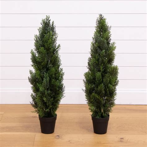 3 Mini Cedar Pine Tree Indooroutdoor Set Of 2 Nearly Natural
