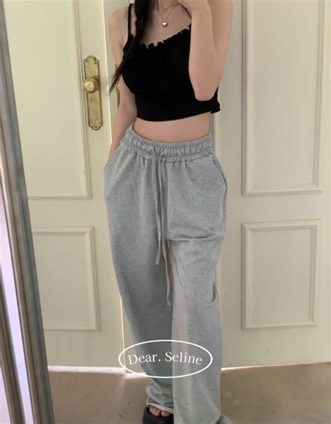 디어셀린 매일와이드트레이닝 데끼와이드 츄리닝 트레이닝팬츠 회색트레이닝 일자핏 와이드핏 하이웨스트트레이닝