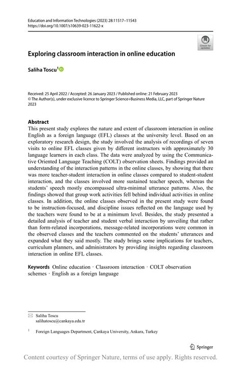 Exploring Classroom Interaction In Online Education Request Pdf