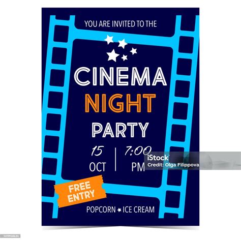 배경에 영화 필름 스트립이있는 영화 야간 파티 프로모션 배너 또는 초대장 카드 영화에 대한 스톡 벡터 아트 및 기타 이미지