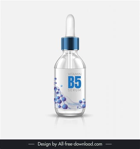 Collagen Serum Bottle Packaging Template Elegant Realistic Molecules Vectors Images Graphic Art