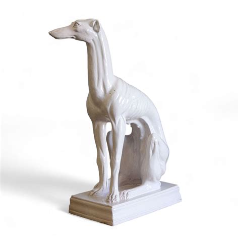 Mid Century Italian White Ceramic Greyhound Sculpture In Antique Ceramics