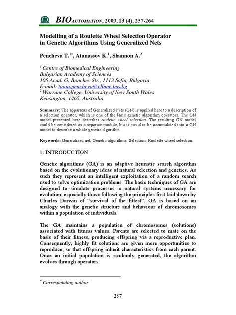 Roulette Wheel Pdf Genetic Algorithm Natural Selection