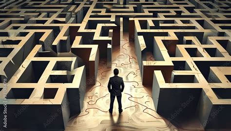 Navigating Challenges Businessman Facing A Maze Office Environment