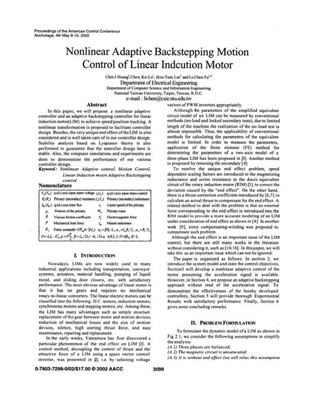 Pdf Nonlinear Adaptive Backstepping Motion Control Of Linear Induction Motor