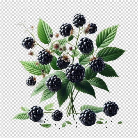 Premium Psd A Picture Of A Bunch Of Blackberries With Leaves And Flowers