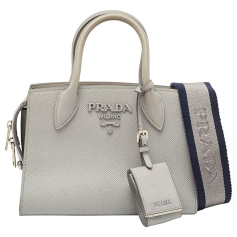 Prada Grey Saffiano Cuir Leather Monochrome Tote For Sale At 1stdibs