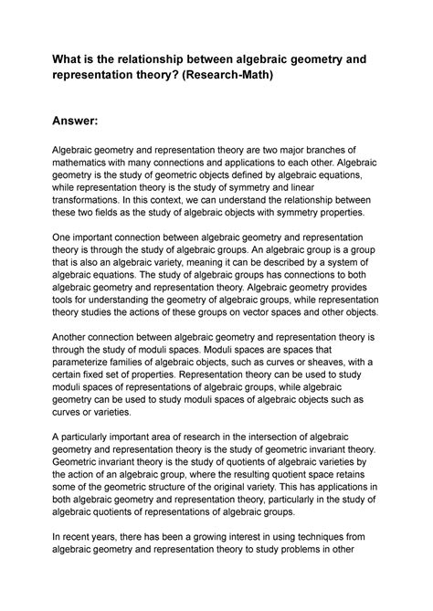 What Is The Relationship Between Algebraic Geometry And Representation