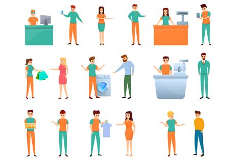 Shop Assistant Icons Set Cartoon Style Graphic By Nsit0108 · Creative