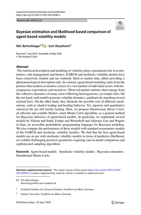 Download Pdf Bayesian Estimation And Likelihood Based Comparison Of Agent Based Volatility Models
