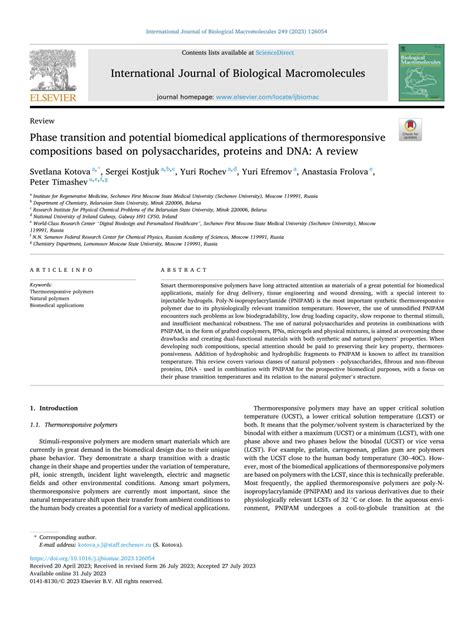 Pdf Phase Transition And Potential Biomedical Applications Of Thermoresponsive Compositions