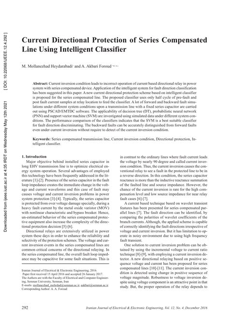 Pdf Current Directional Protection Of Series Compensated Line Using