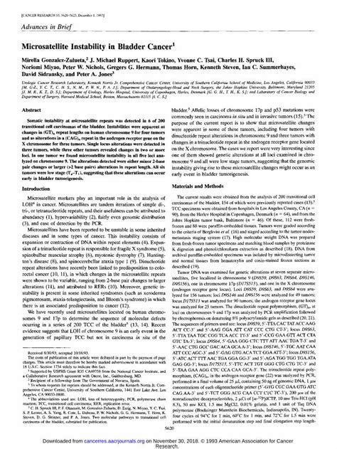 Pdf Microsatellite Instability In Bladder Cancer Icancerres