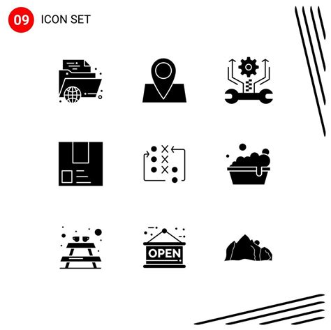 User Interface Pack Of 9 Basic Solid Glyphs Of Package E Map Deliver Setting Editable Vector