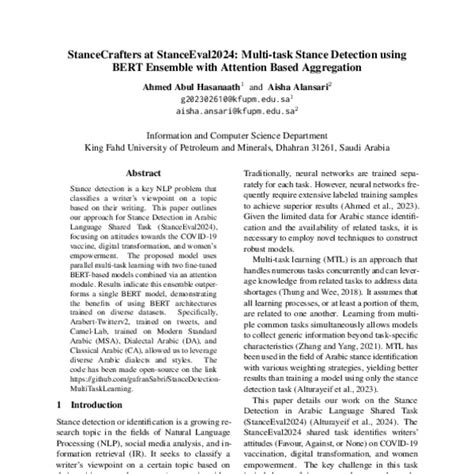 Stancecrafters At Stanceeval2024 Multi Task Stance Detection Using Bert Ensemble With Attention