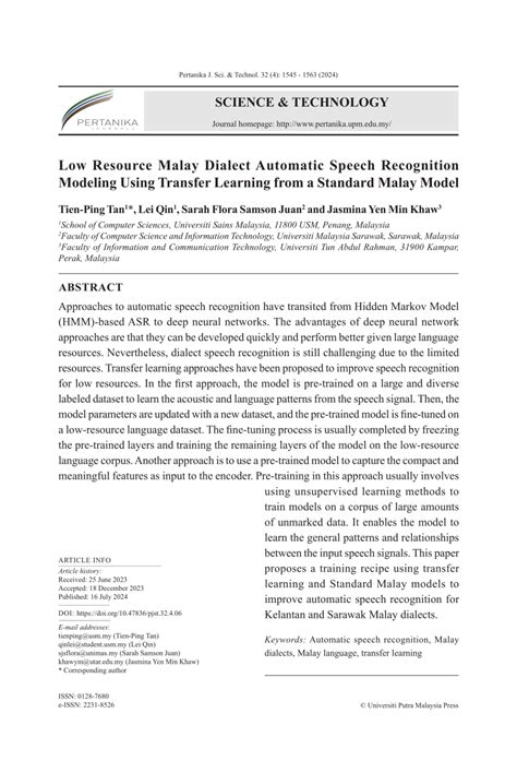 Pdf Low Resource Malay Dialect Automatic Speech Recognition Modeling