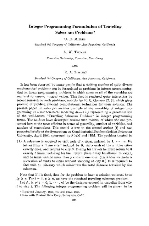 Integer Programming Formulation Of Tsp Integer Programming