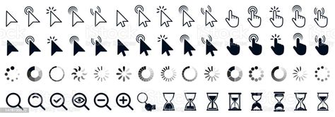 Set Of Flat Cursor Icons In Hand And Arrow Form Mouse Click Cursor Set