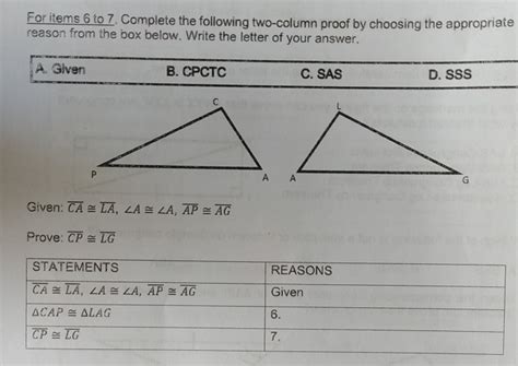 solved for items 6toz complete the following two column proof by