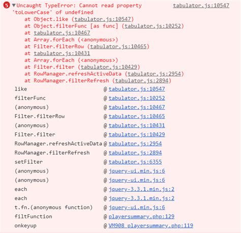 Filtering Typeerror When Tabulator Runs Tolowercase · Issue 944 · Olifolkerdtabulator · Github