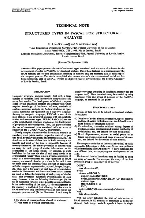 Pdf Structured Types In Pascal For Structural Analysis