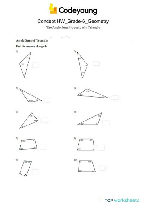 The Angle Sum Property Of A Triangle Concept Hw Interactive Worksheet Topworksheets