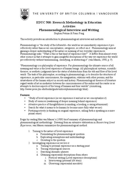 Phenomenological Interviews And Writingpdf Phenomenology Philosophy